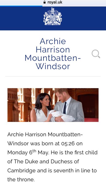 The royal website made a major mistake on baby Archie's official page | WHO