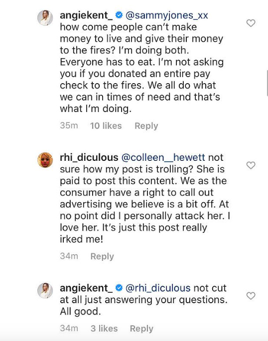 Angie responds to nasty troll's claims she turned the bushfires into an ...